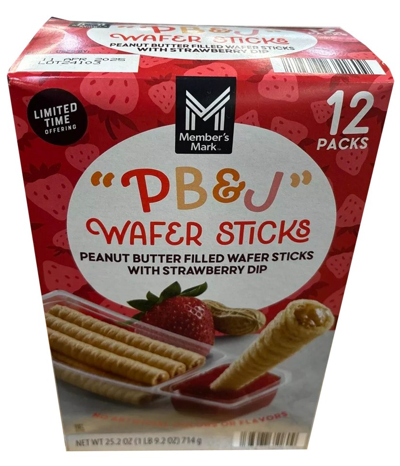 2 Packs Member's Mark Peanut Butter & Jelly Wafer Sticks, 2.1 oz., 12 ...