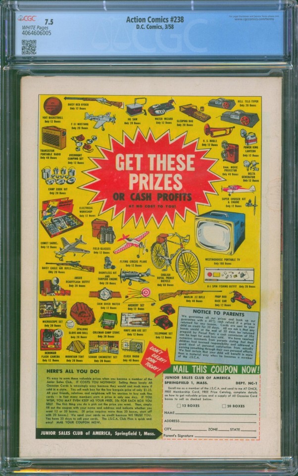 Action Comics #238 ️ CGC 7.5 White Pages ️ Silver Age Superman DC Comic ...