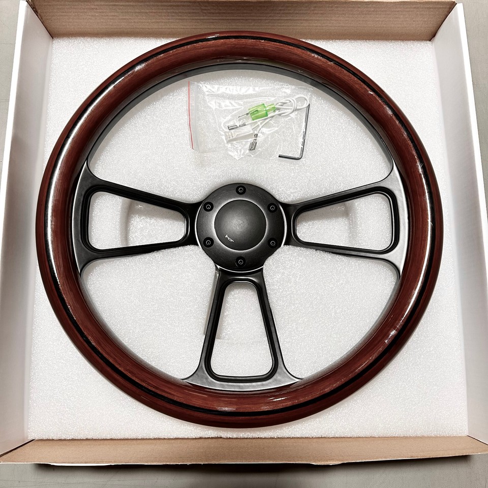 Hiwowsport 14" Universal Grain Wood Steering Wheel Black 3-Spoke 1.5 ...