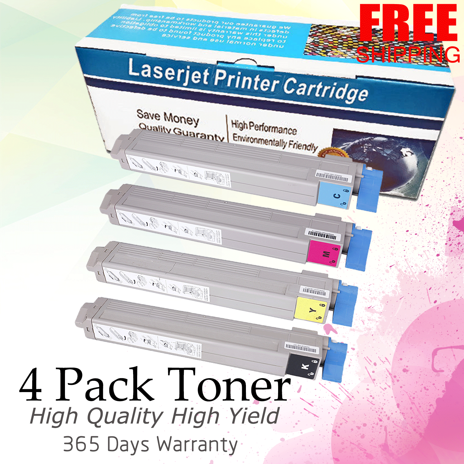 4PK C9600 Compatible Color Toner Cartridge Set for Okidata C9600 C9800 ...