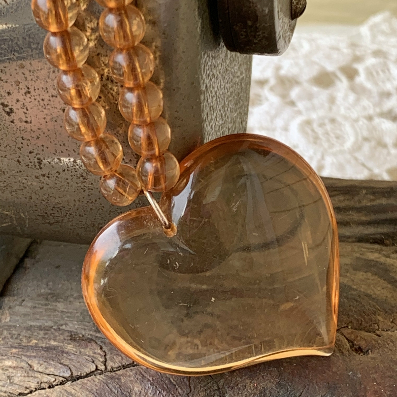 Vintage Vogue Lucite Plastic Puffy Heart Necklace - Gem