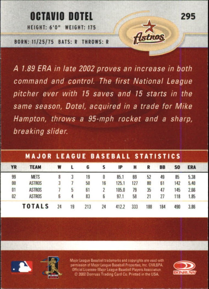 2003 Donruss Baseball Card #295 Octavio Dotel | eBay