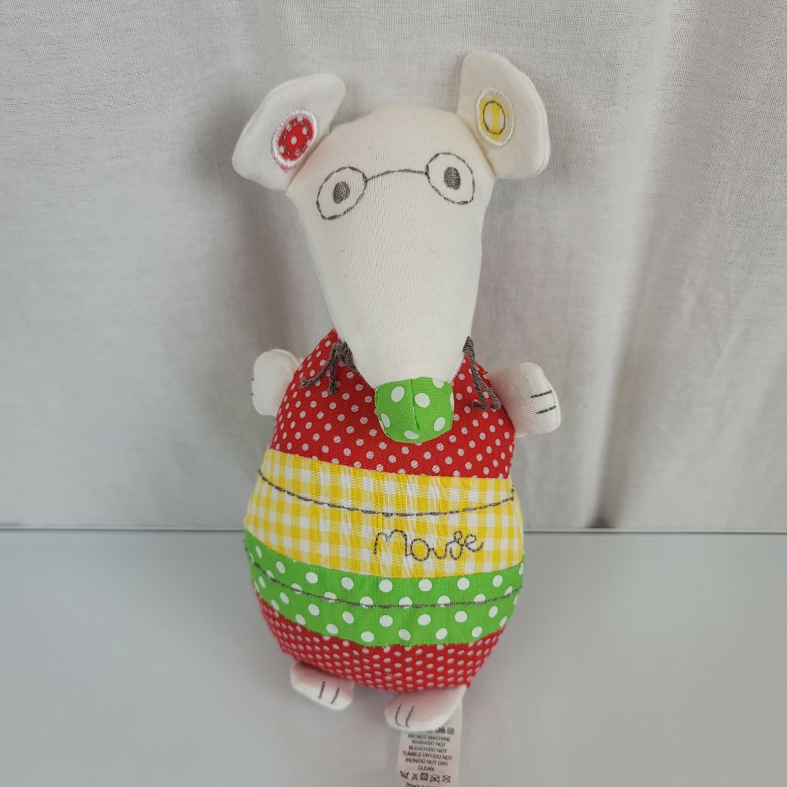 Mothercare Stuffed Plush Cloth Mouse Chime Rattle Baby Toy White Red ...