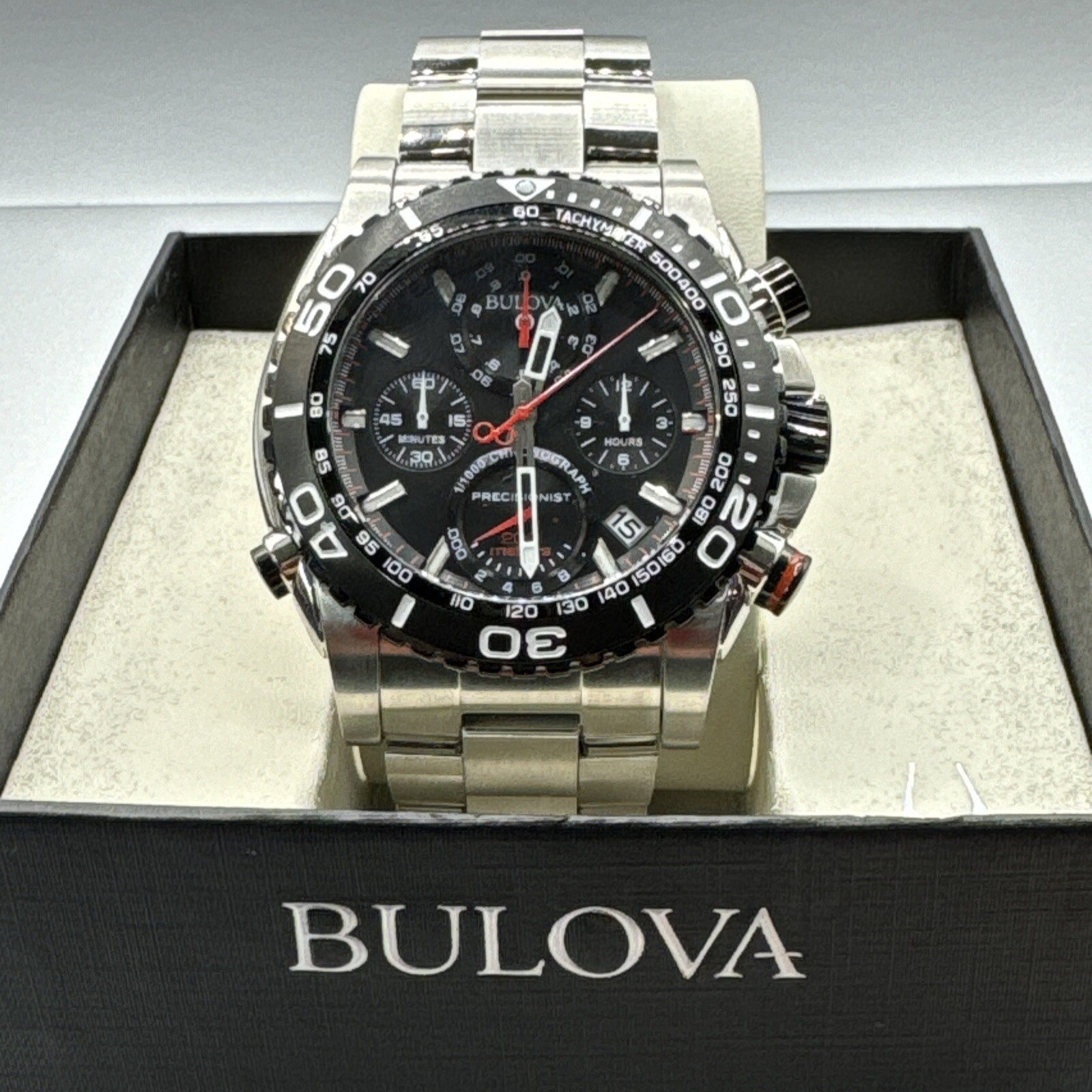 Bulova Silver Mens Chronograph Watch Precisionist 98B212. New. Flawless ...