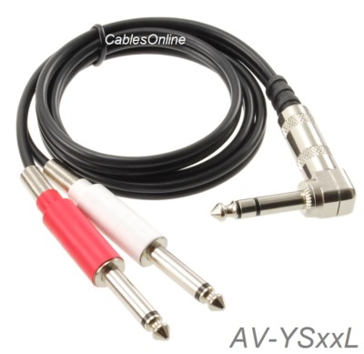1/4" TRS Stereo Right-Angle Plug to Dual 1/4" TS Mono Plugs Audio Cable ...