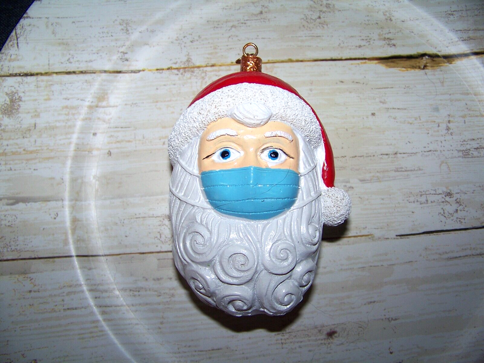Santa Claus w/Face Mask Christmas Ornament Resin 2020 Pandemic Shelter ...