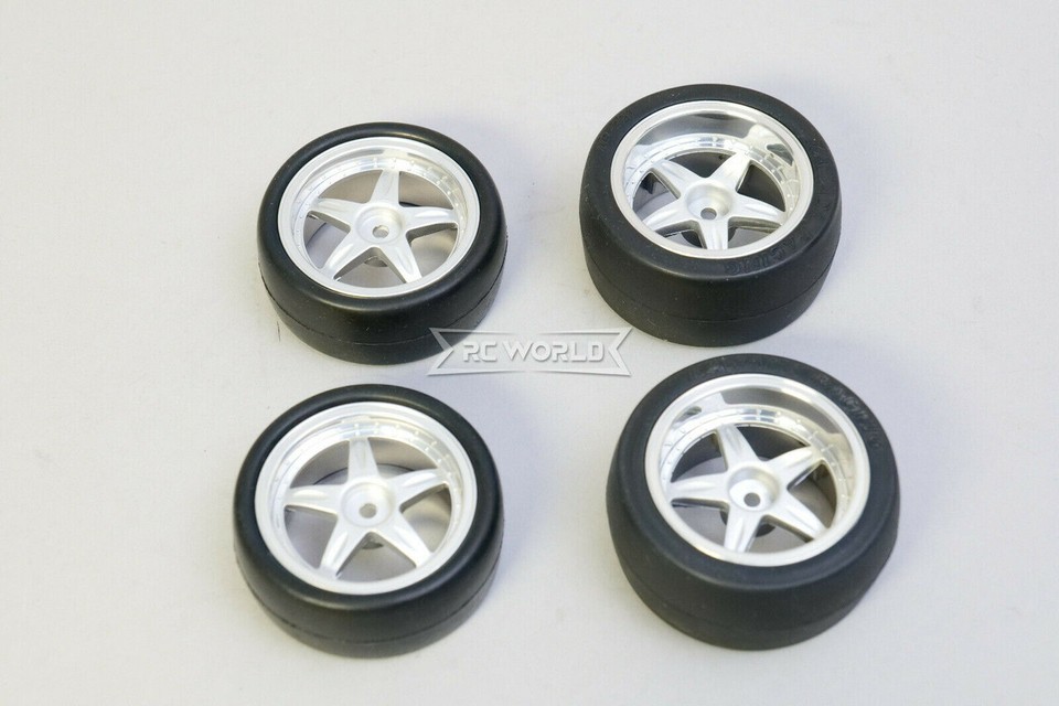 Kawada 1/10 Car Wheels STAGGER 5 STAR Plated WIDE + NARROW w/ TIRES ...