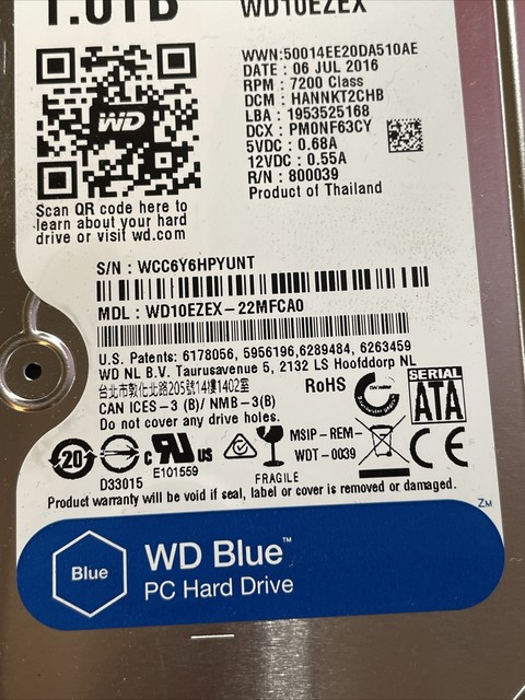 Wd10ezex-22mfca0 DCM Ehnnkt2ahb Western Digital 1tb SATA 3.5 Hard Drive ...