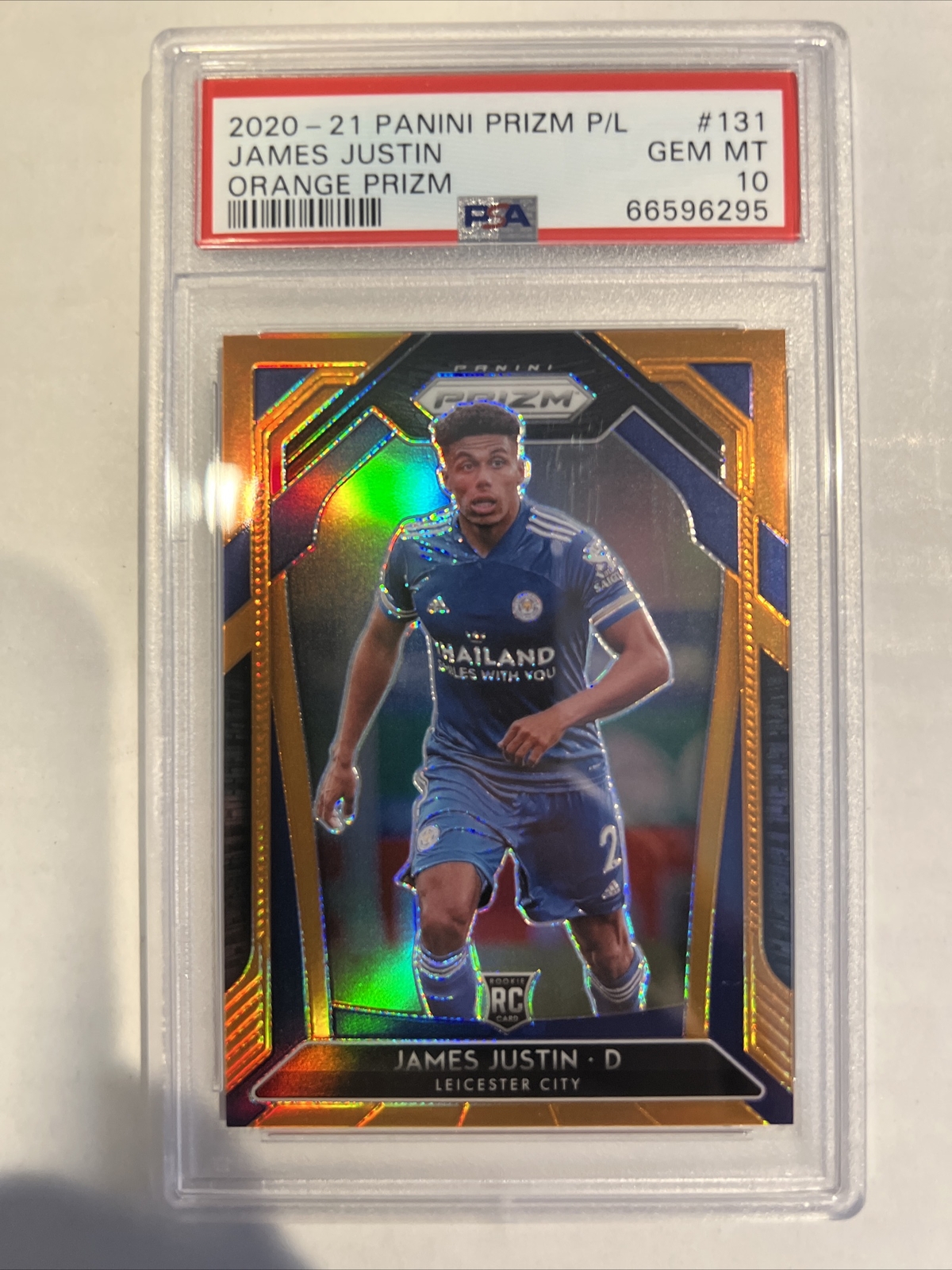 2020-21 Panini Prizm James Justin Orange RC #07/25 Leicester POP 1 PSA ...
