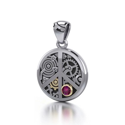 Peace Symbol Steampunk Pendant 925 Sterling Silver Jewelry Created Ruby ...