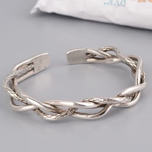 925 Sterling Silver Bracelet Vintage Creative Hollow Wavy Twist Design ...