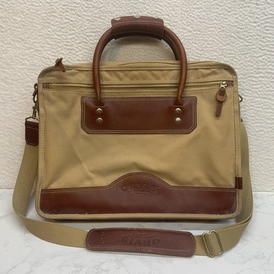 Vintage Orvis Briefcase Bag Mens Tan Battenkill Canvas Leather ...