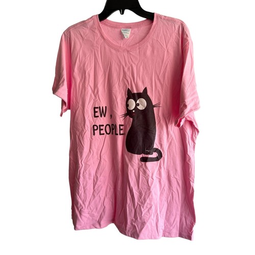 Crazy cat lady kitten Quirky kitty logo tee “Ew People” XXL NWOT PINK ...