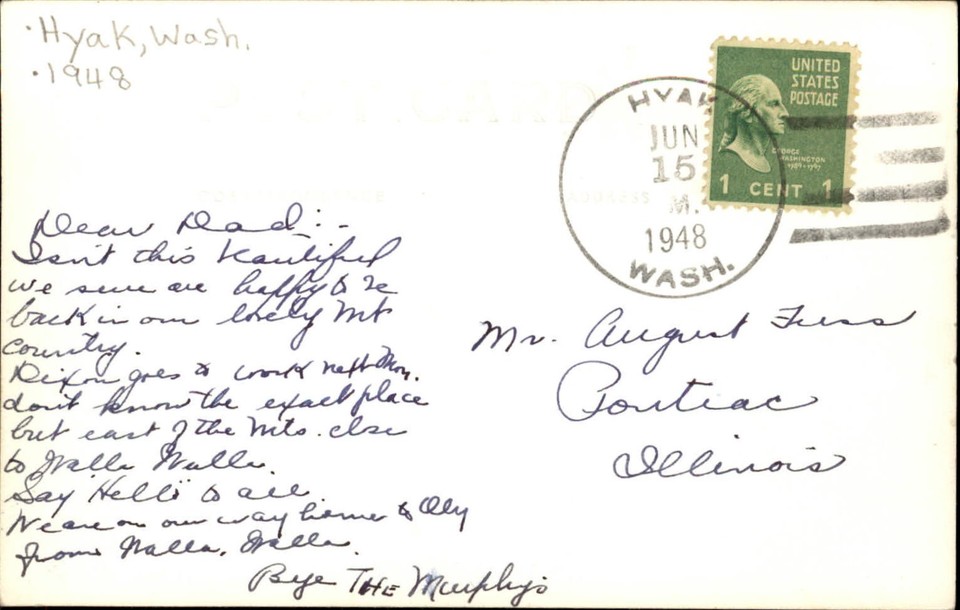 RPPC Hyak Washington Lake Keechelus Ellis 607 DPO 1948 real photo ...