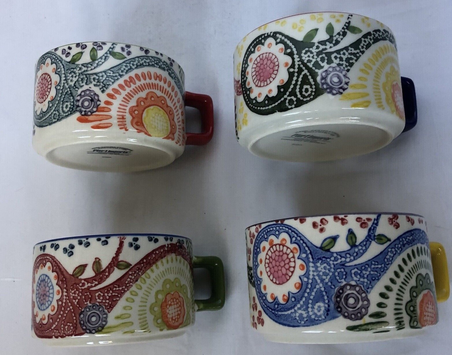 Pier 1 Stackable Moroccan Boho 4 PAISLEY Stacked Mugs & One Metal Rack ...