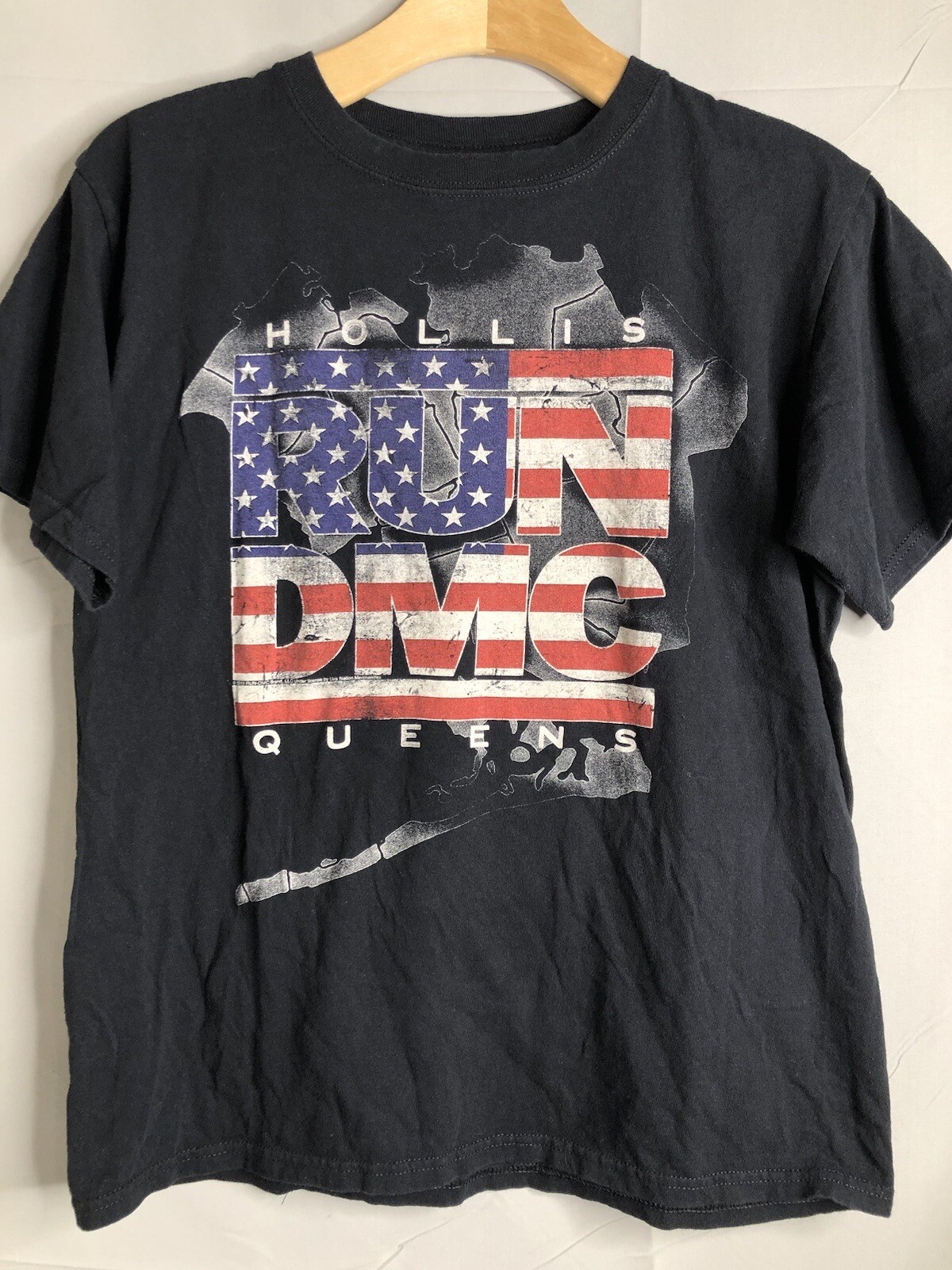 Run DMC Hollis Queens NY American Flag Anvil Graphic Black T-Shirt Size ...
