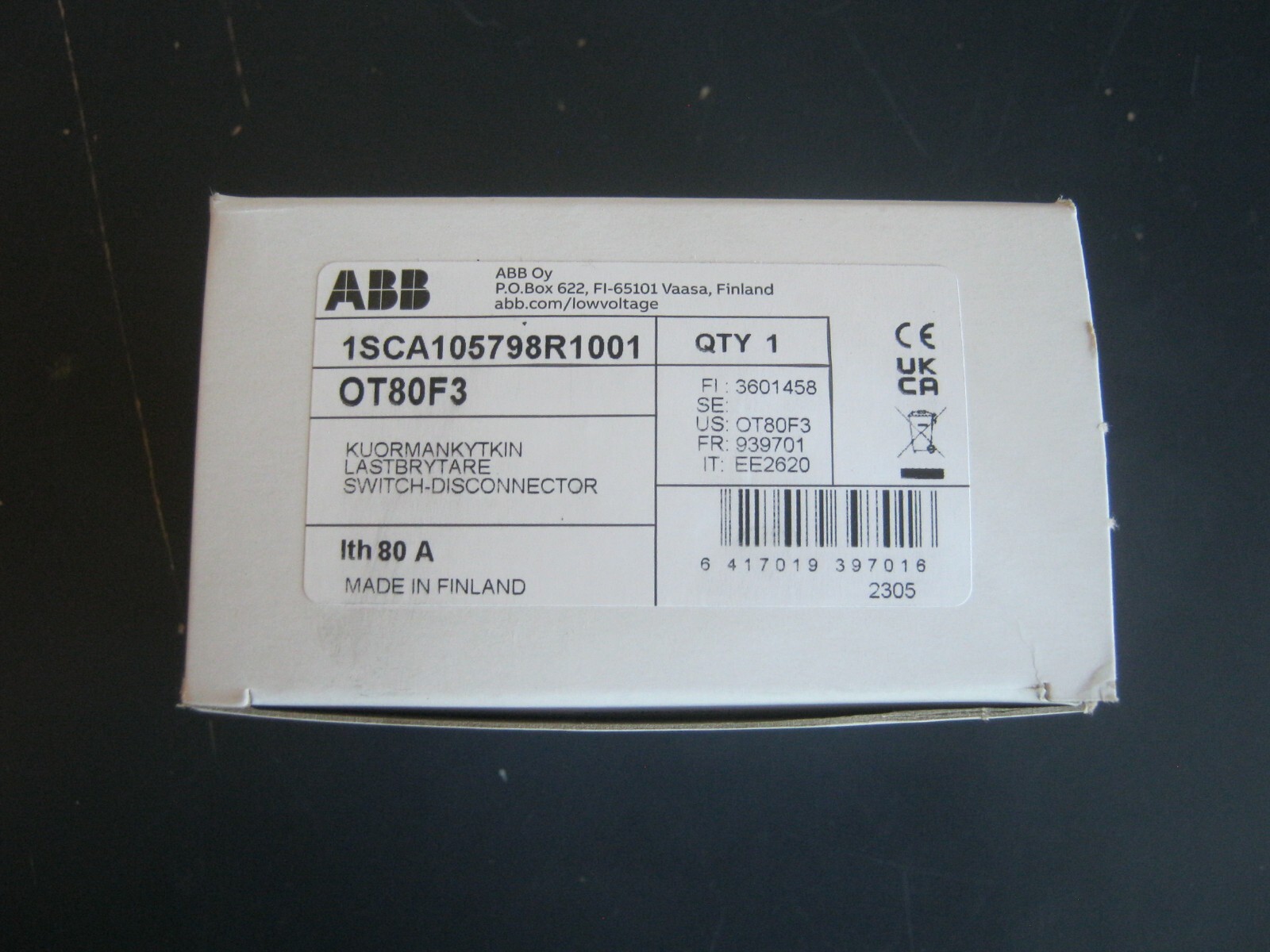 NEW ABB OT80F3 1SCA105798R1001 10136393 3 pole disconnect switch 80A 80 ...