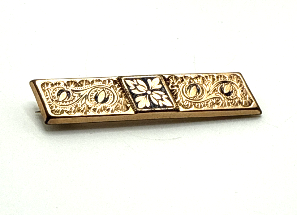Vintage Victorian Gold Filled Taille D'epargne Bar Brooch Ornate w ...