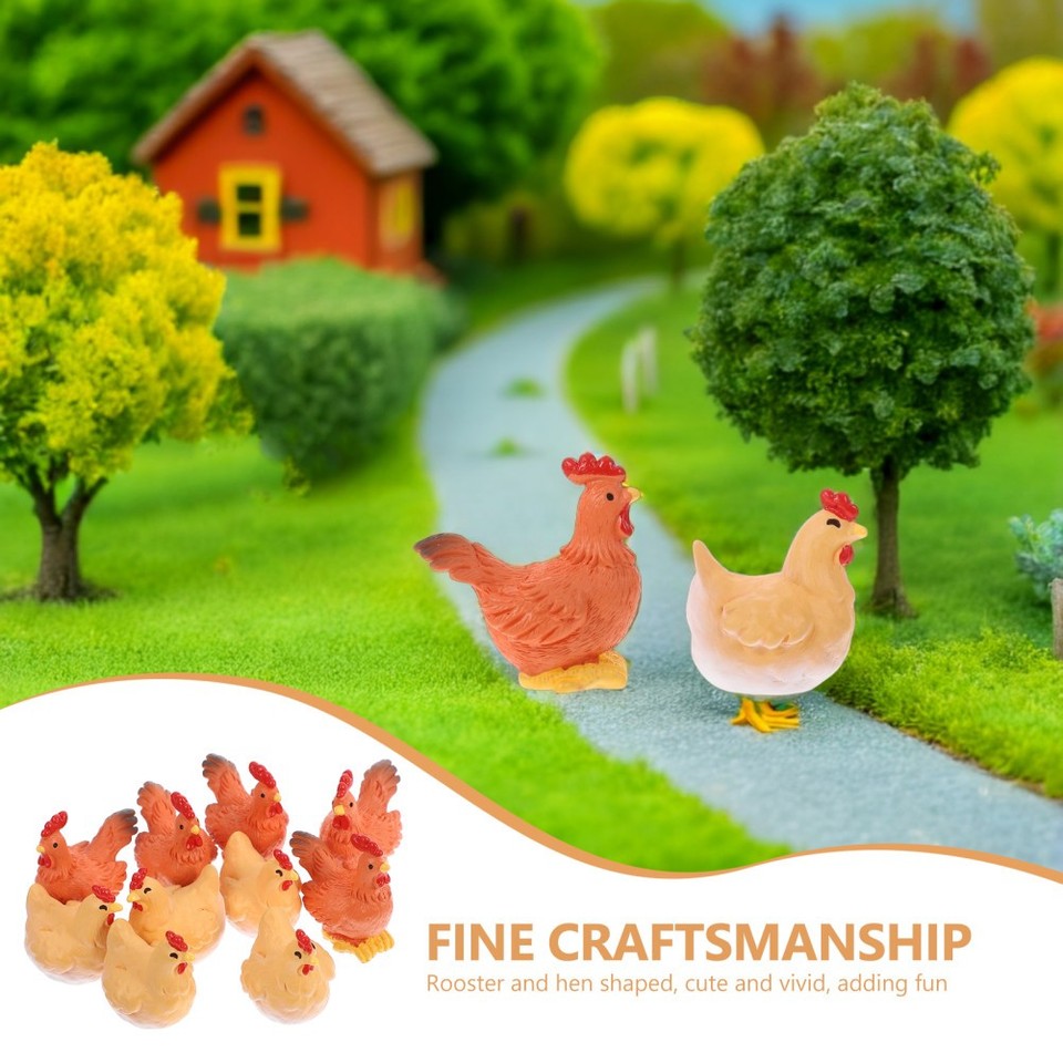 10 Pcs Mini Chickens Figures Resin Tiny Animal Model Coop Decor Animals ...