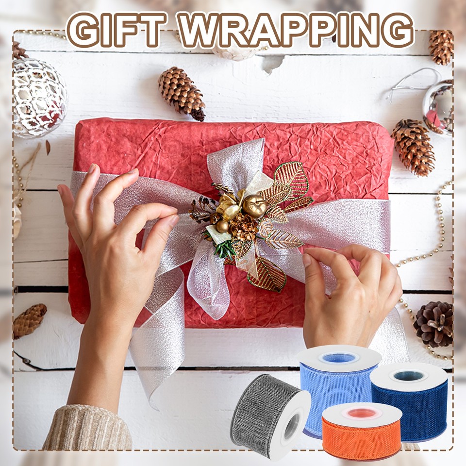 Burlap Wired Ribbon 1-1/2" x 10 Yard Wired Edge Ribbon Woven Strap ...