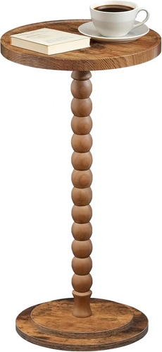 Round Side Table with Anti-Spill Edge, Small Drink Table for Small ...