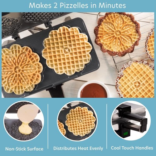 Pizzelle Maker- Nonstick Electric Baker Press Makes Two 5-Inch Cookies ...