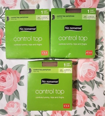 No Nonsense Control Top Pantyhose Nylon Leg, Size Plus 2 Tan Medium X3 ...