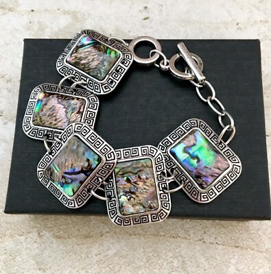 Antiqued Gothic Silver Tone Faux Abalone Iridescent Link Bracelet | eBay