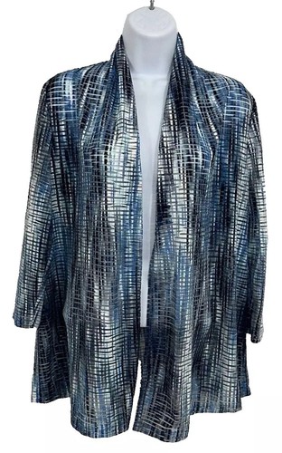 Kasper Cardigan Women’s Open Front Blue Arsty Boho Jacket Size M Office ...