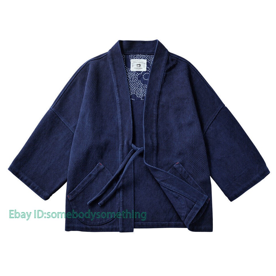 Vintage Japan Kendo Men's Jacket Robe Casual Loose Kimono Indigo Coat ...