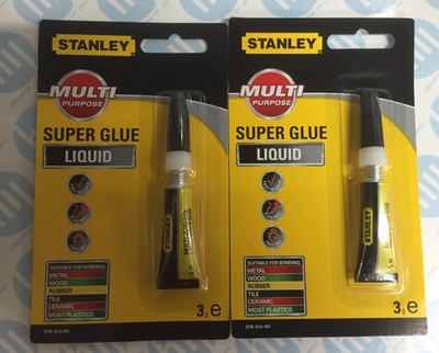 2x 3g Stanley super glue multi purpose liquid glass,ceramics,rubber ...