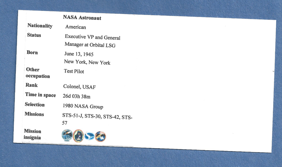 RONALD GRABE STS-51J NASA ASTRONAUT SIGNED SPACE CARD | eBay UK