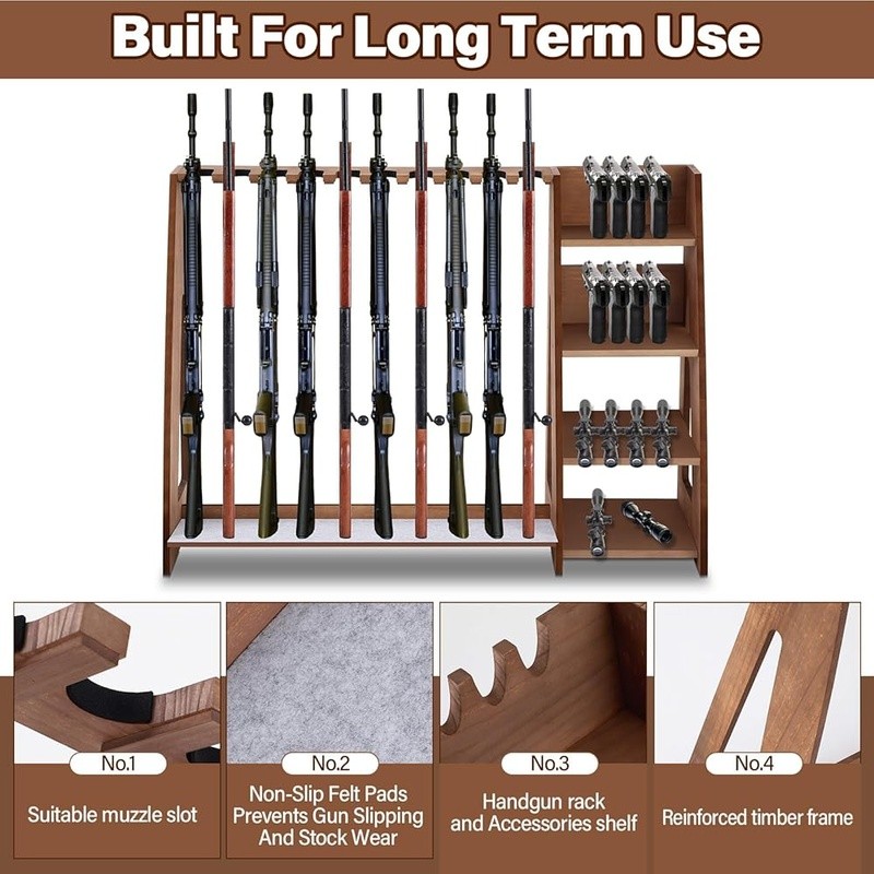 Freestanding Gun Rack Holds 10 Long Guns 8 Handguns W/ Storage Gun ...