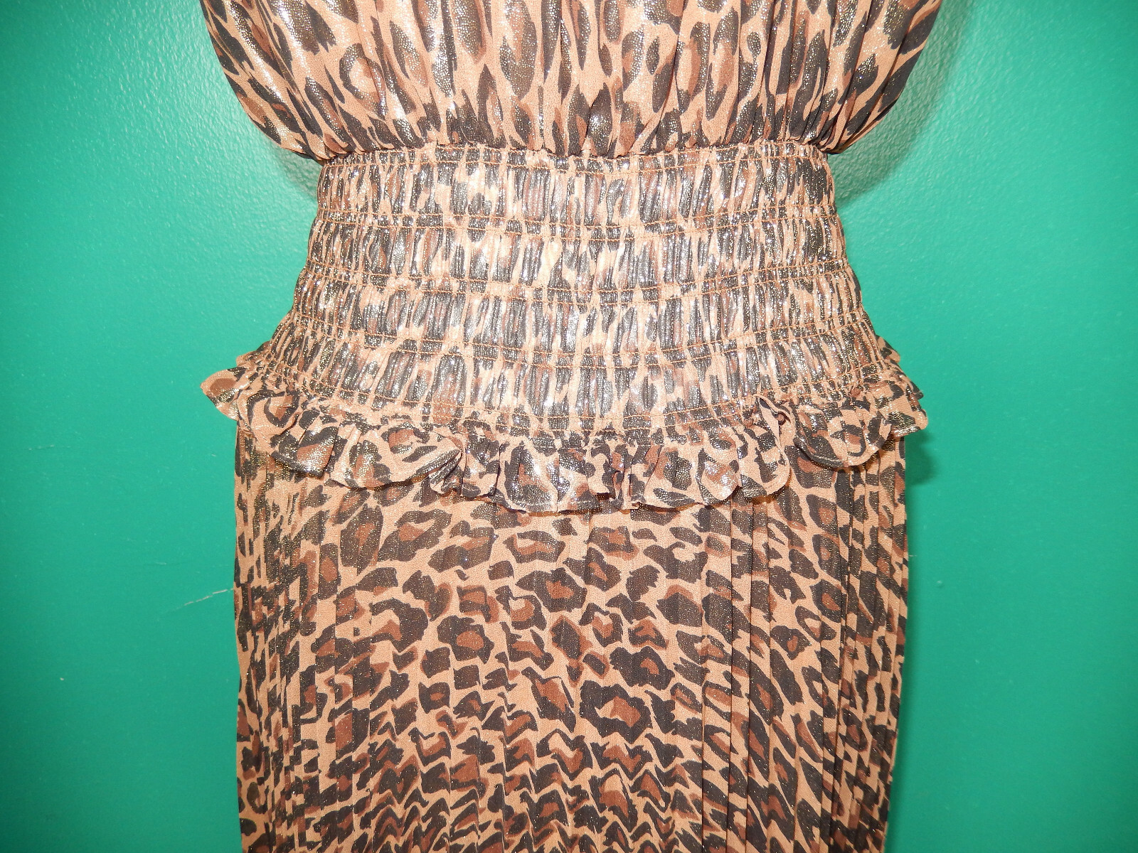 Bcbg Maz Azria Shiny Leopard Gold Print Halter Pleated Cocktail Dress ...