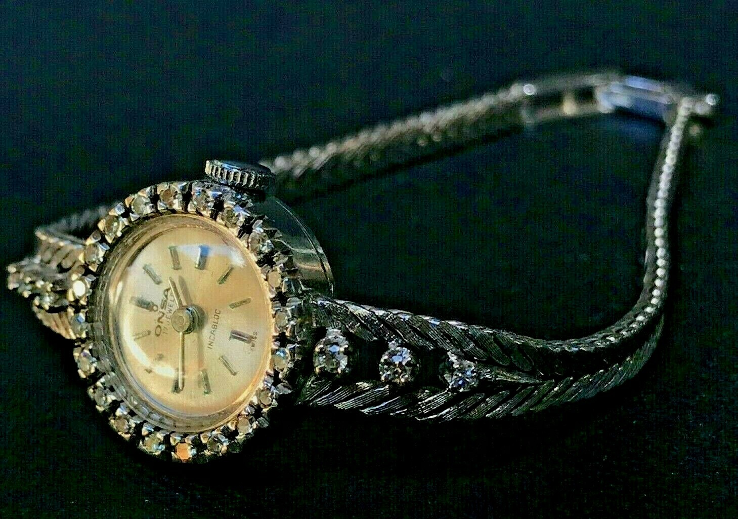 Gold Damen Uhr ONSA Armbanduhr 14K/585 Weißgold Handaufzug 26 ...