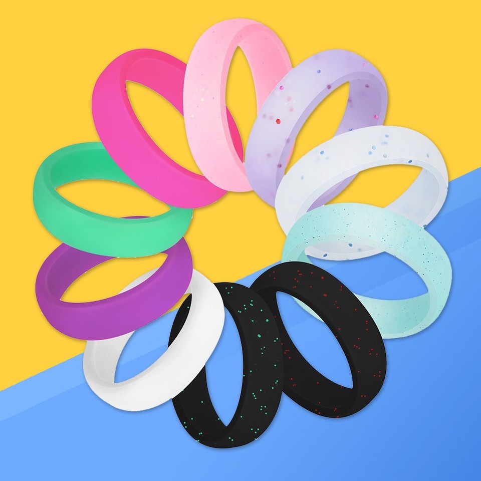 10 Pcs Silicone Glitter Comfortable Stackable Sports Rubber Rings ...