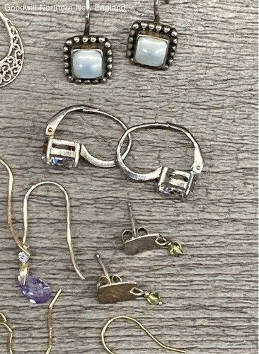 925 Marked Tested Sterling Silver Earring Lot w. Hook Dangle Stud 19 ...