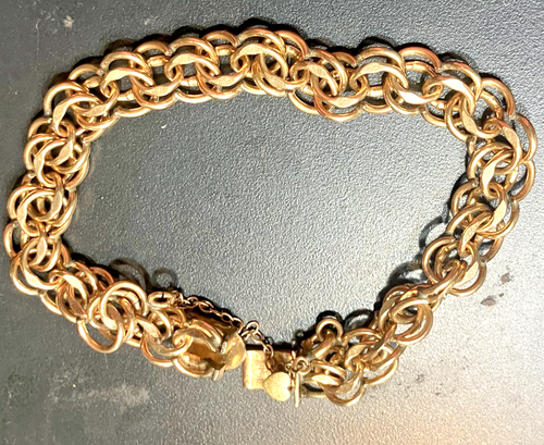 Vintage ~ ELCO 12K Gold Filled Double Link Charm Bracelet Safety Chain ...