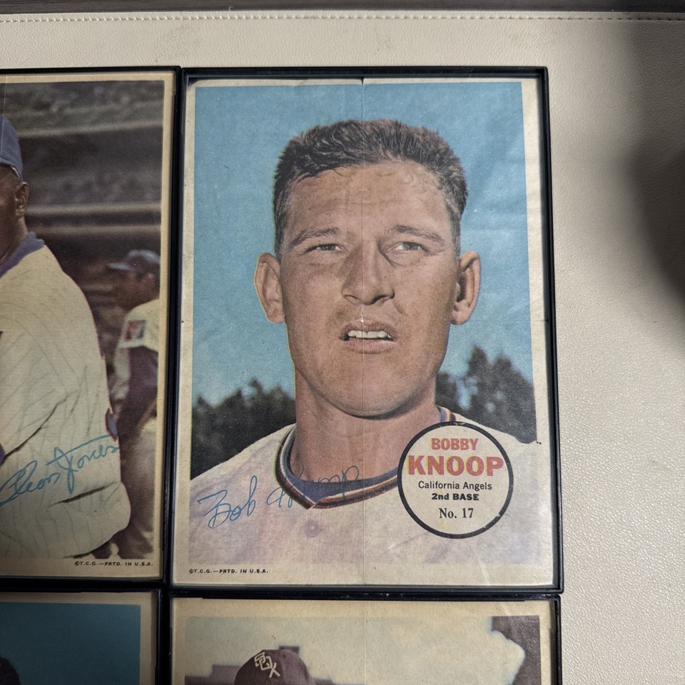 1967 Topps Pin-Ups Knoop, Jones, Hunt, Tommie Agee Lot (4) 5x7 Framed ...