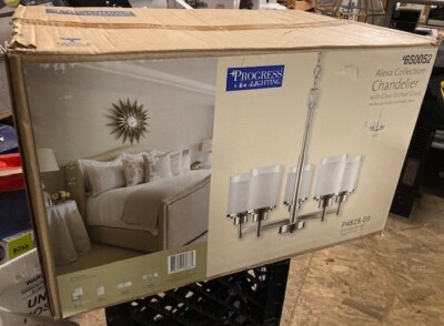 Alexa Collection-5 Light Brushed Nickel Etched Linen Clear Edge Glass ...