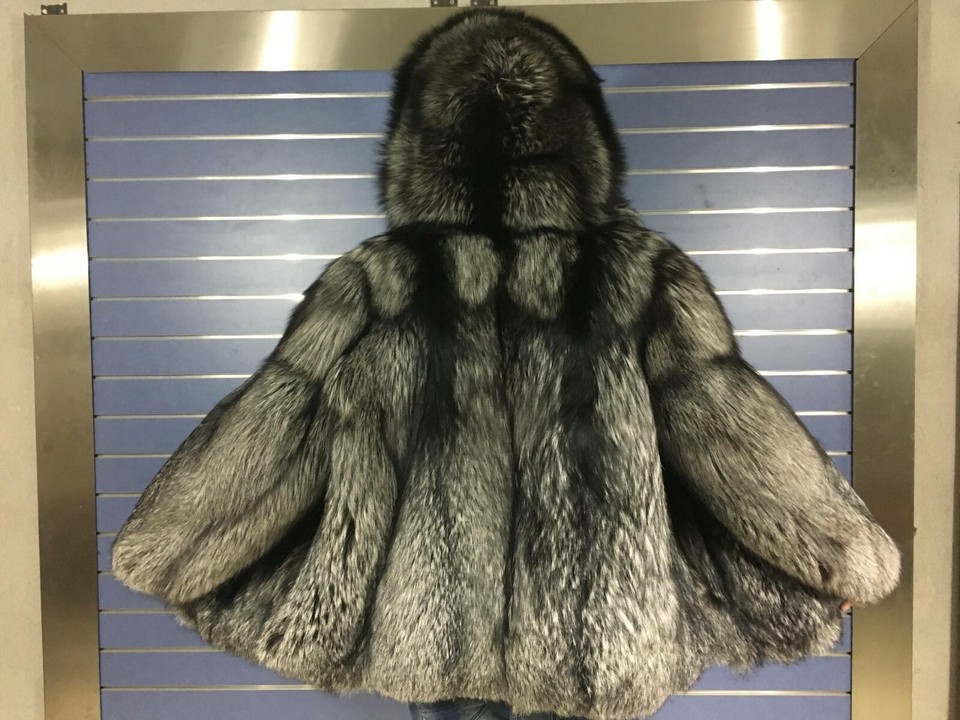 Luxury Full Skin Silver Fox Fur Mens Coat Real Fur Jacket Big Hood ...