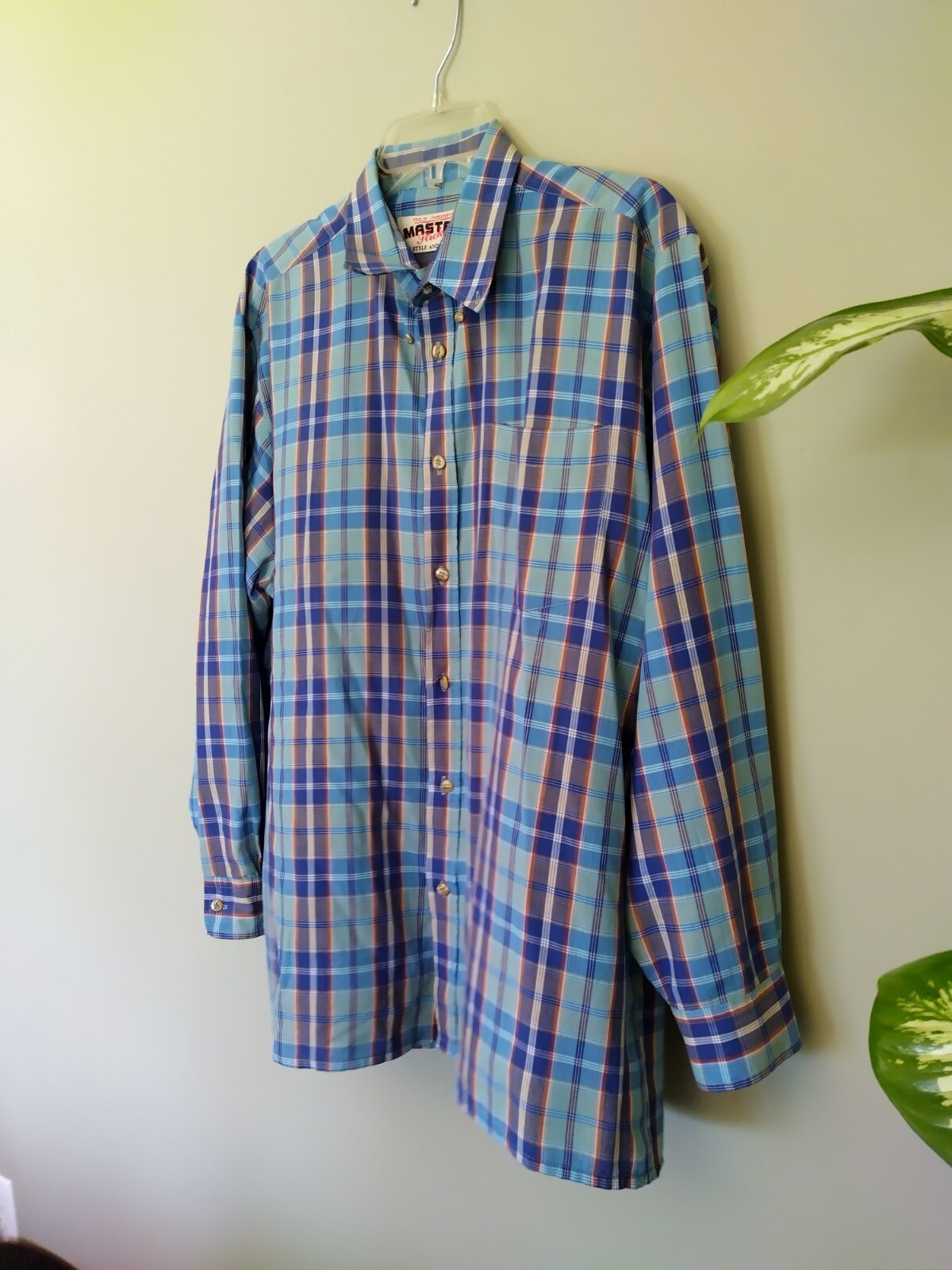 Vintage Tailored Master stroke Blue Plaid Button Down… - Gem