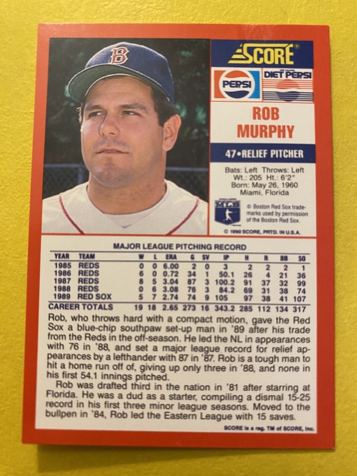 Rob Murphy 1991 Diet Pepsi Pepsi #5 Boston Red Sox | eBay