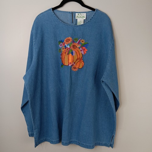 Quacker Factory Denim Top Women's Size 2X Tunic Shirt QVC Pumpkin ...