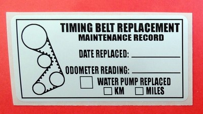 (Qty 10) TIMING BELT STICKERS WHITE GLOSS POLYESTER LABEL 3"x1.5" READ ...