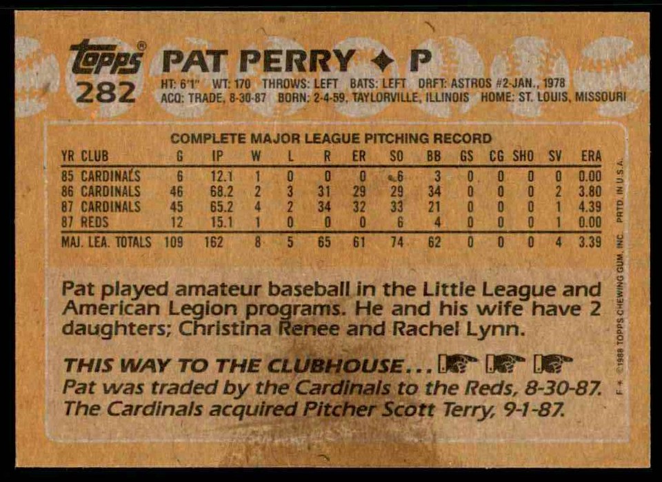 1988 Topps Pat Perry Cincinnati Reds #282 | eBay
