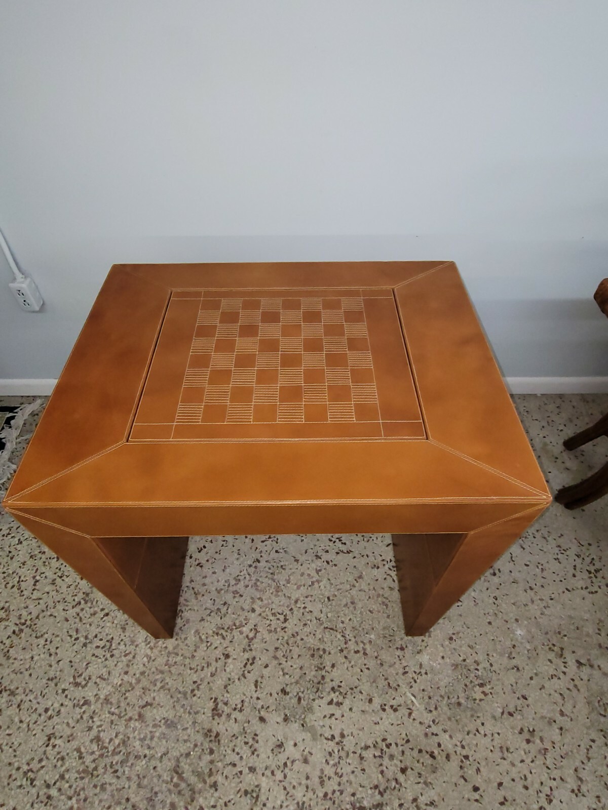 Hidden Backgammon Table All Leather Game Table 1970's Chess Checkers ...
