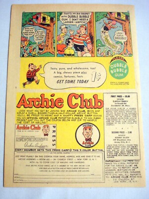 1949 Color Ad Fleer Dubble Bubble Chewing Gum with Archie Club ...
