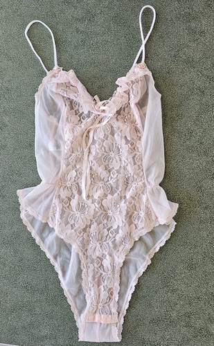 Vtg Tosca Lingerie Teddy Womens M Pink Shear Frilly Lace Snap Crotch ...
