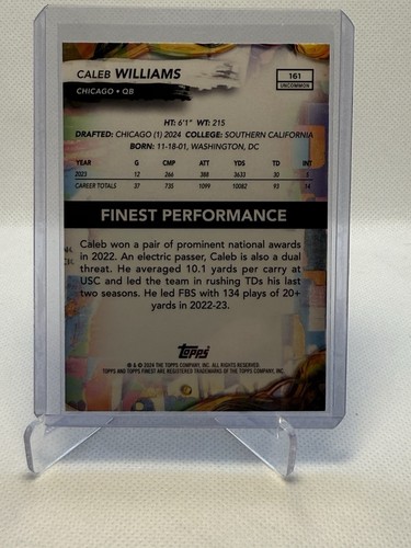 Caleb Williams Sky Blue Refractor /325 2024 Topps Finest RC SP Chicago ...